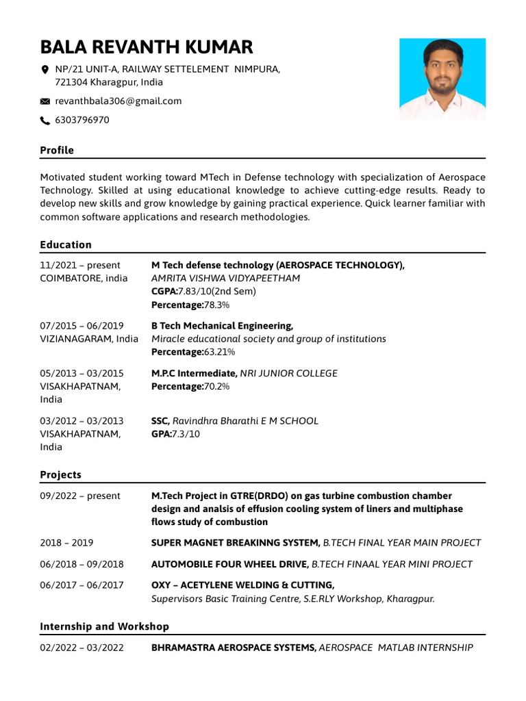 MTech Aerospace Technology Student Profile | PDF | Vehicles | Engineering