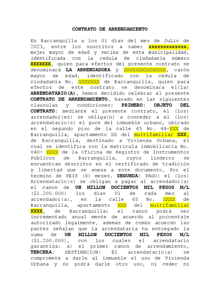 Contrato de Arrendamiento VIVIENDA URBANA Modelo | PDF | Ley común ...