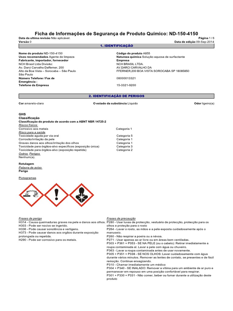 Ficha de Segurança: ND-150-4150 | PDF | Vapor | Combustão