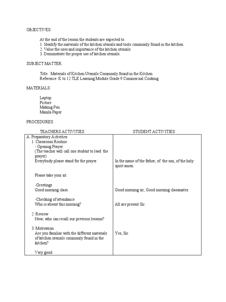 LP Kitchen Utensils and Tools | PDF | Kitchen Utensil | Cooking