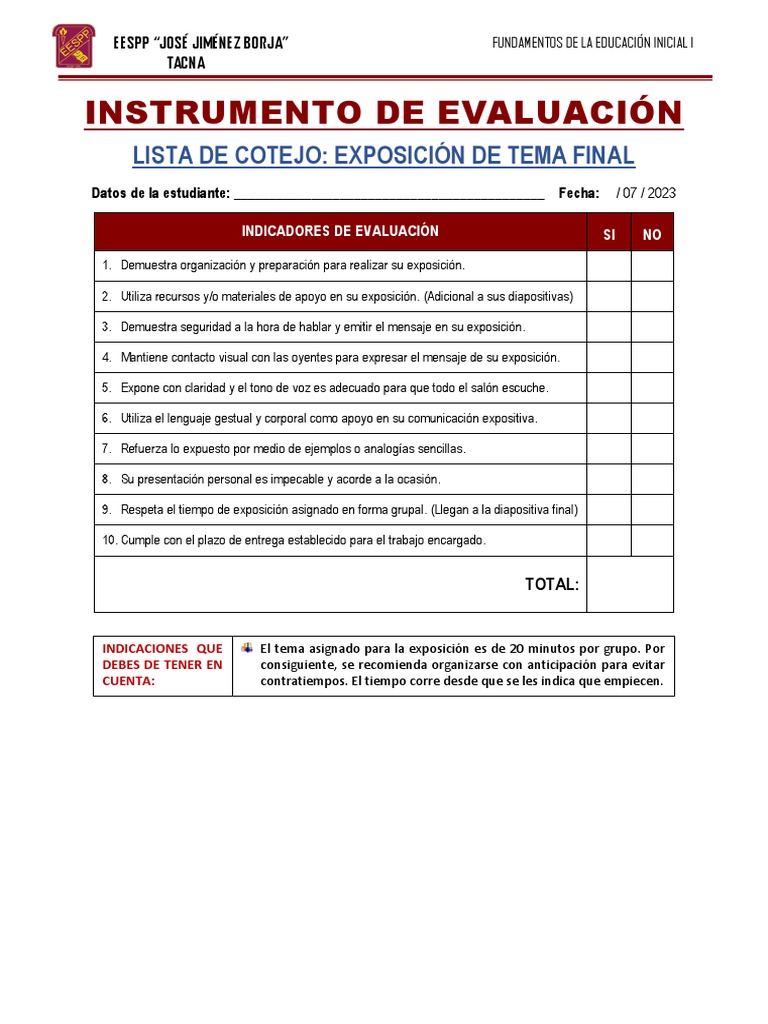 Guía de Evaluación - Exposición Final | PDF