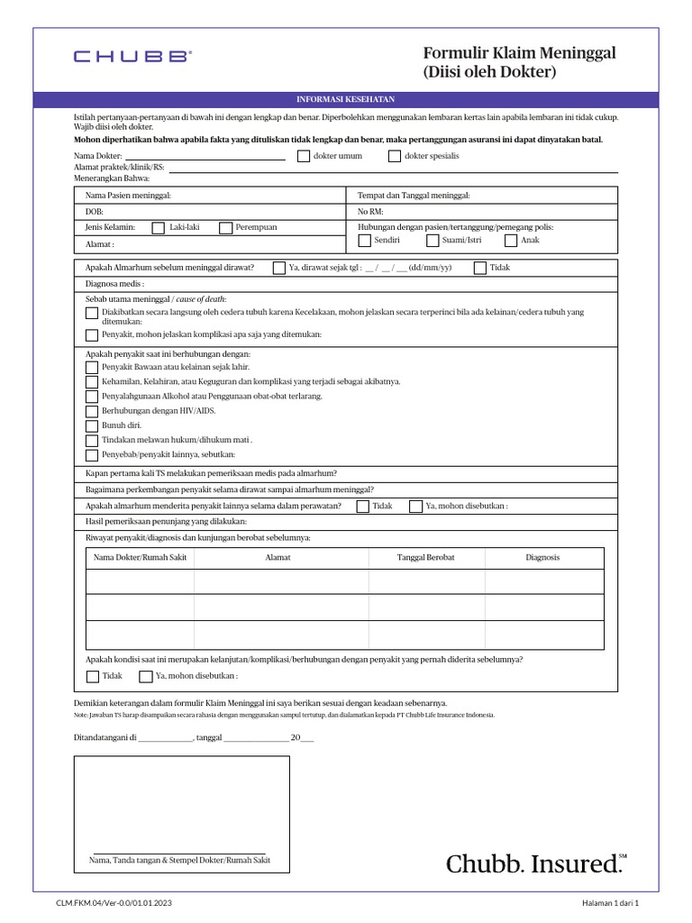 Formulir Klaim Meninggal Rev | PDF