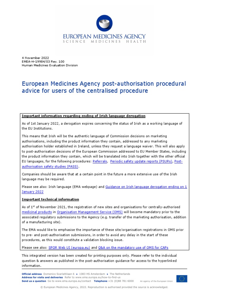 ?EU EMA Variations & Post-Authorization Procedural Advice | PDF ...