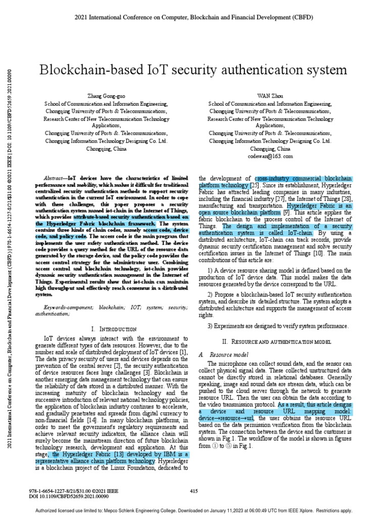 Blockchain-Based IoT Security Authentication System | PDF | Internet Of Things | Computer Security