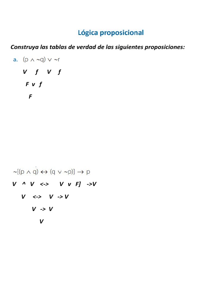 Tablas de verdad en lógica proposicional | PDF