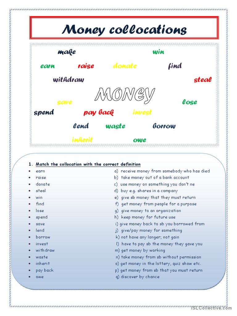 Collocations With 'Money' | PDF | Money | Banks