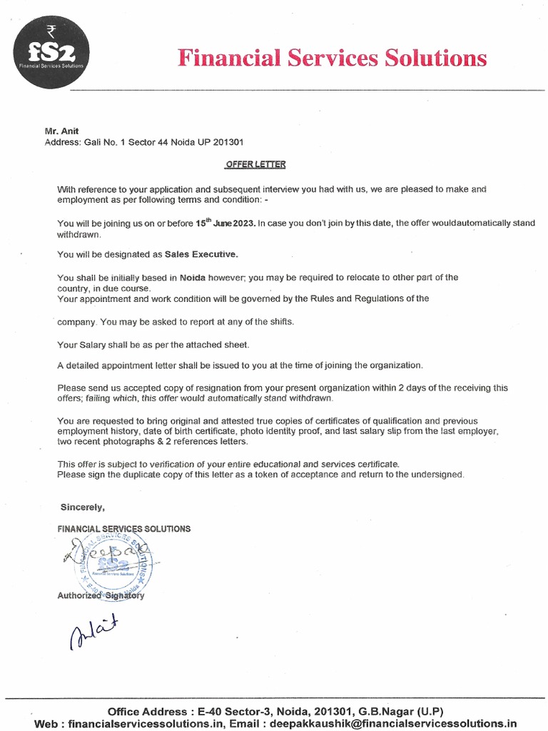 Offer Letter Ankit | PDF