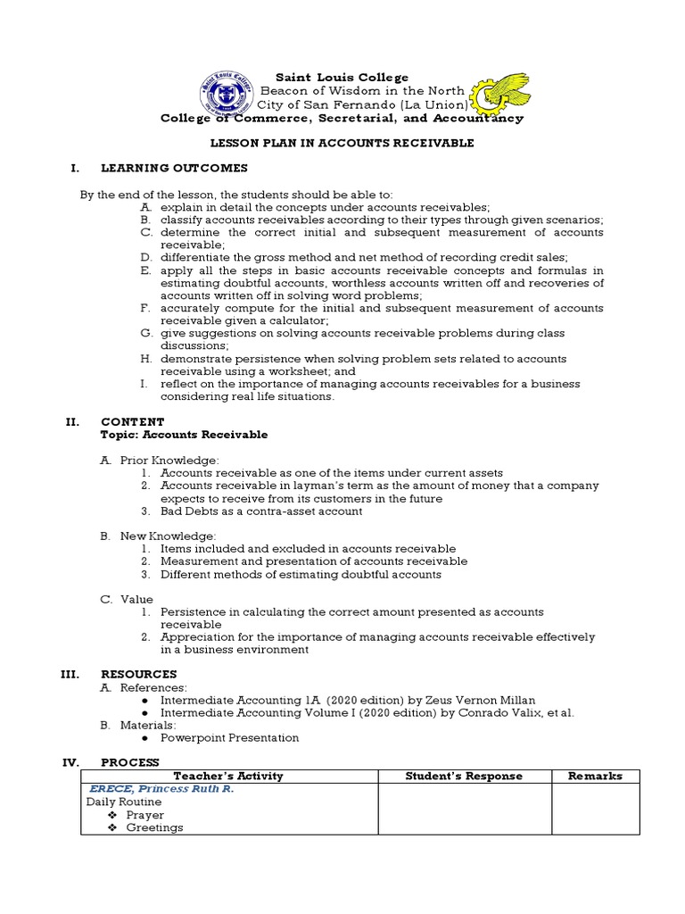 Group 5 Lesson Plan Accounts Receivable | PDF | Bad Debt | Debits And ...