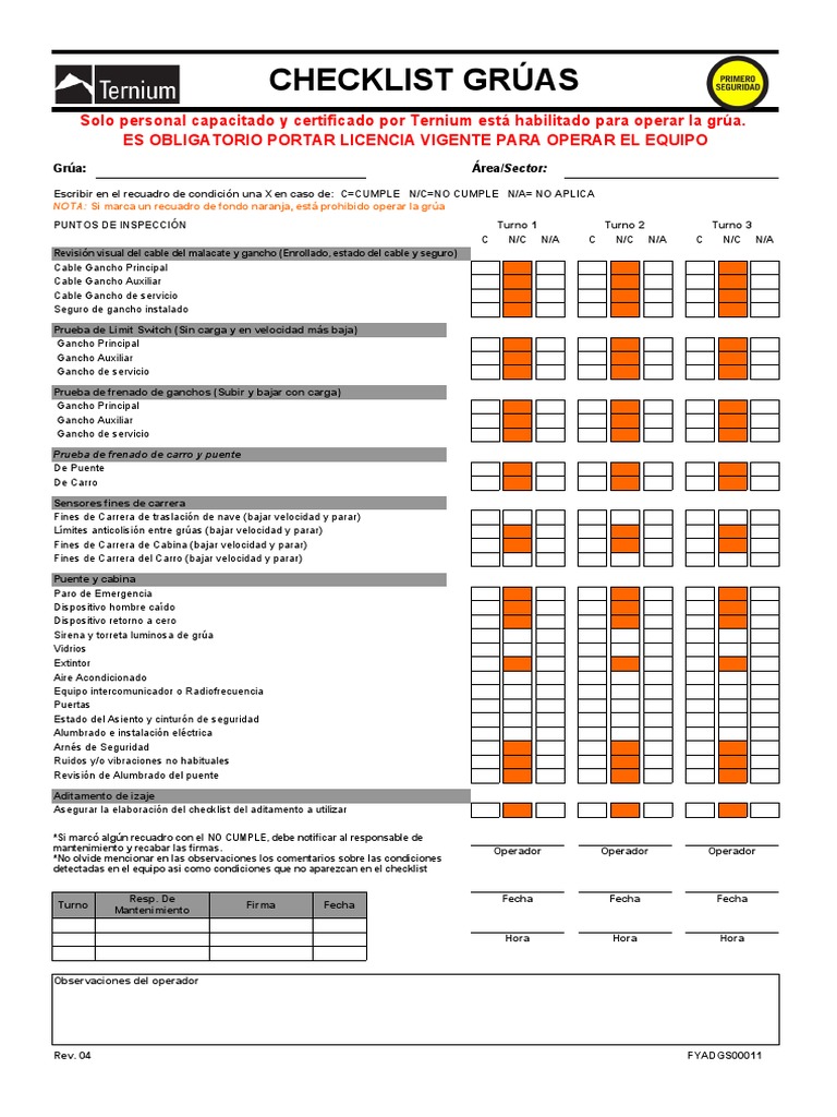 Check List de Grúa | PDF | Equipo | Máquinas