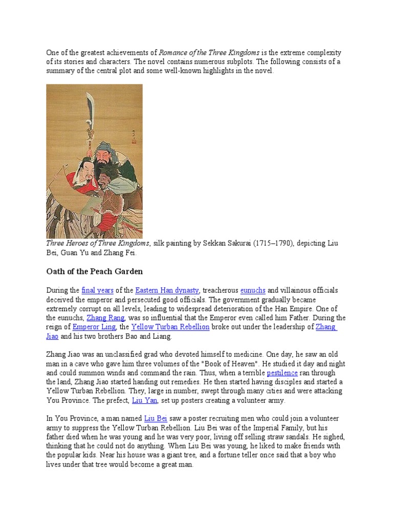 Oath of The Peach Garden: Three Heroes of Three Kingdoms, Silk Painting ...