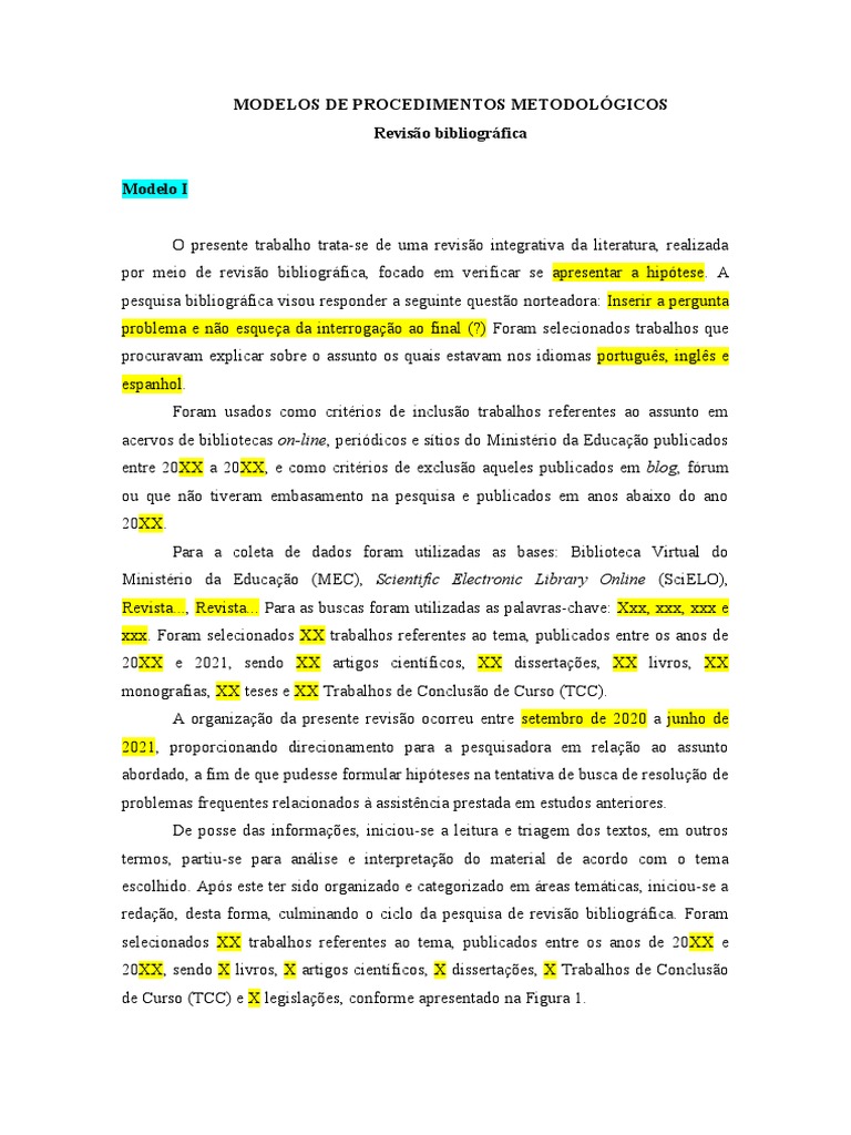AULA 9_Modelos para PROCEDIMENTOS METODOLÓGICOS (1) | PDF | Metodologia ...