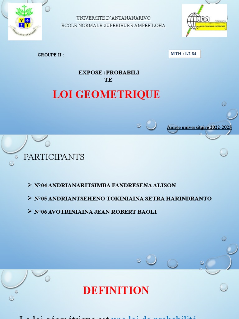 S4-LOI GEOMETRIQUE-G2 2023 Maths | PDF | Espérance mathématique ...