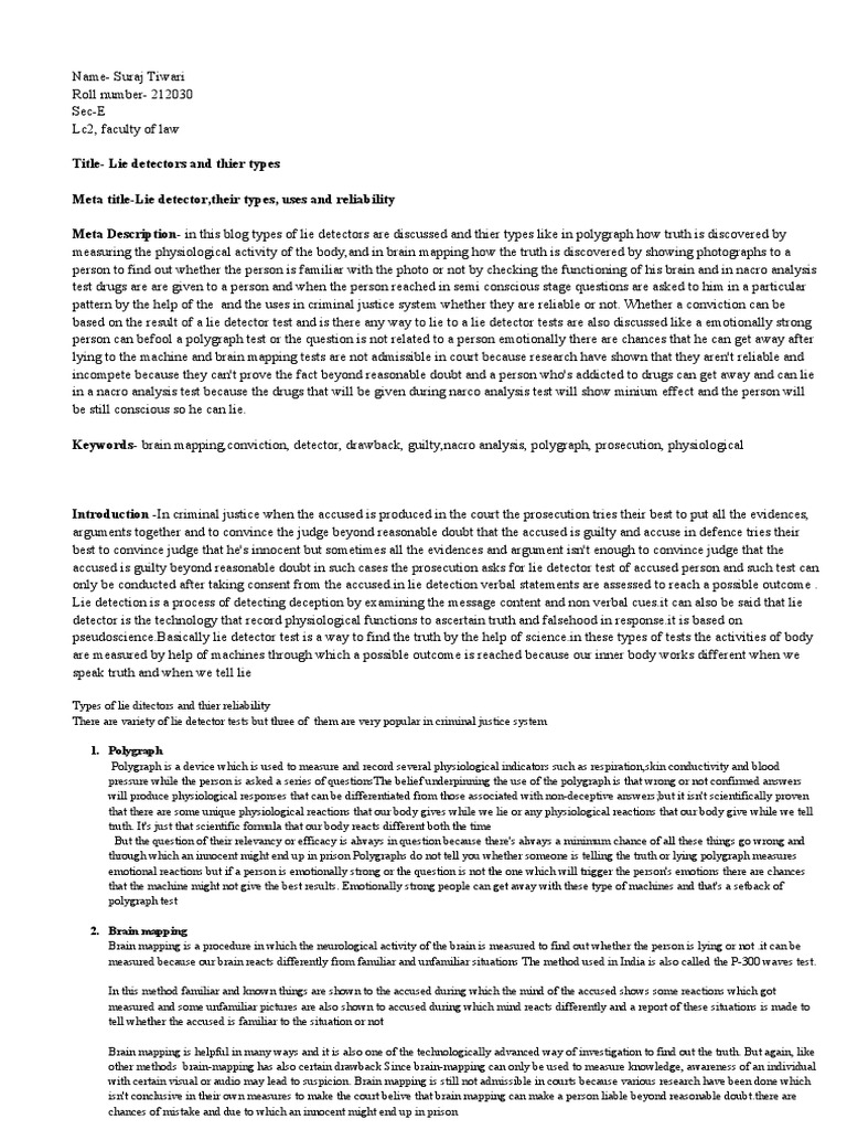 Blog | PDF | Polygraph | Lie