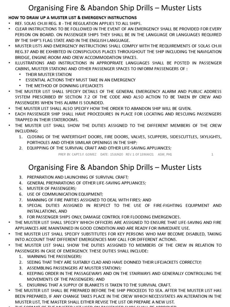 Muster List | PDF | Water Transport | Ships