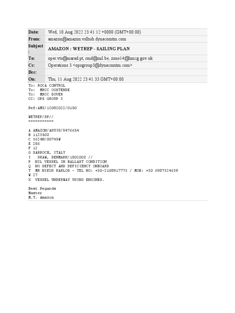 Initail Sailing Plan Wetrep | PDF