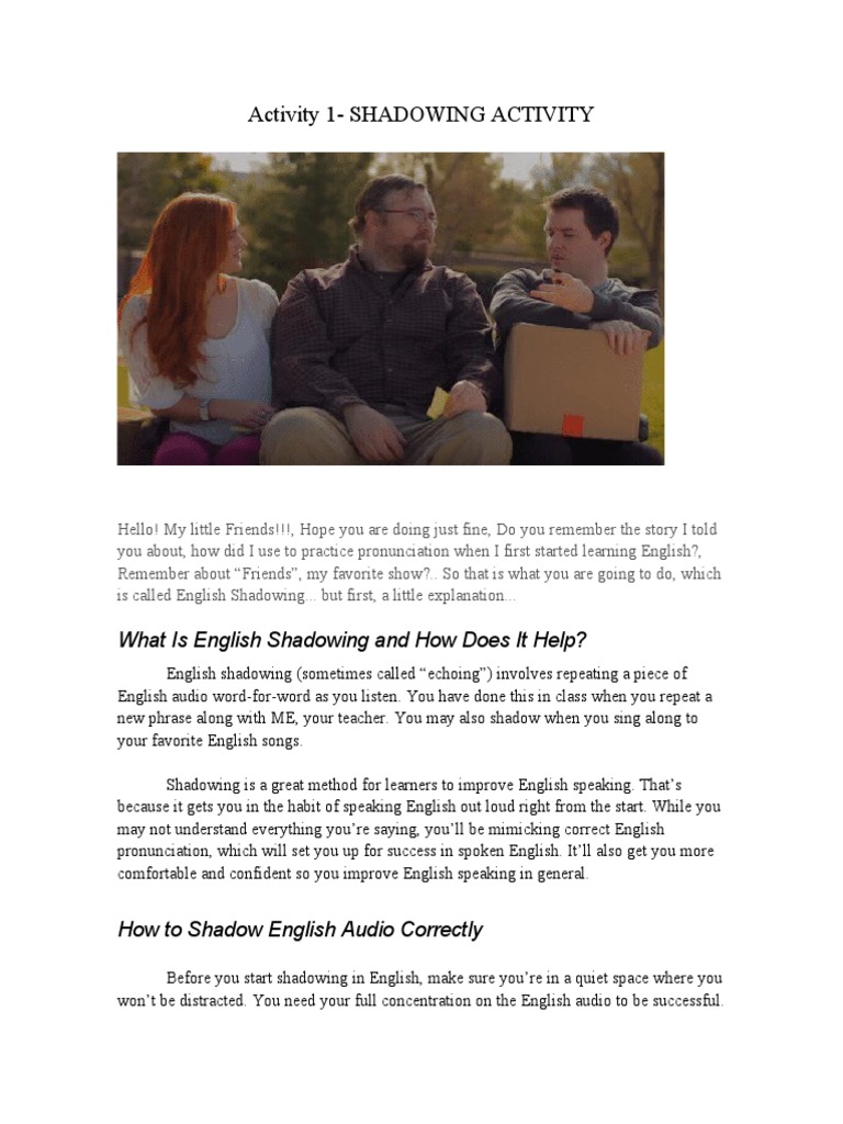 Activity 1 Shadowing Activity Pdf English Language Cognition