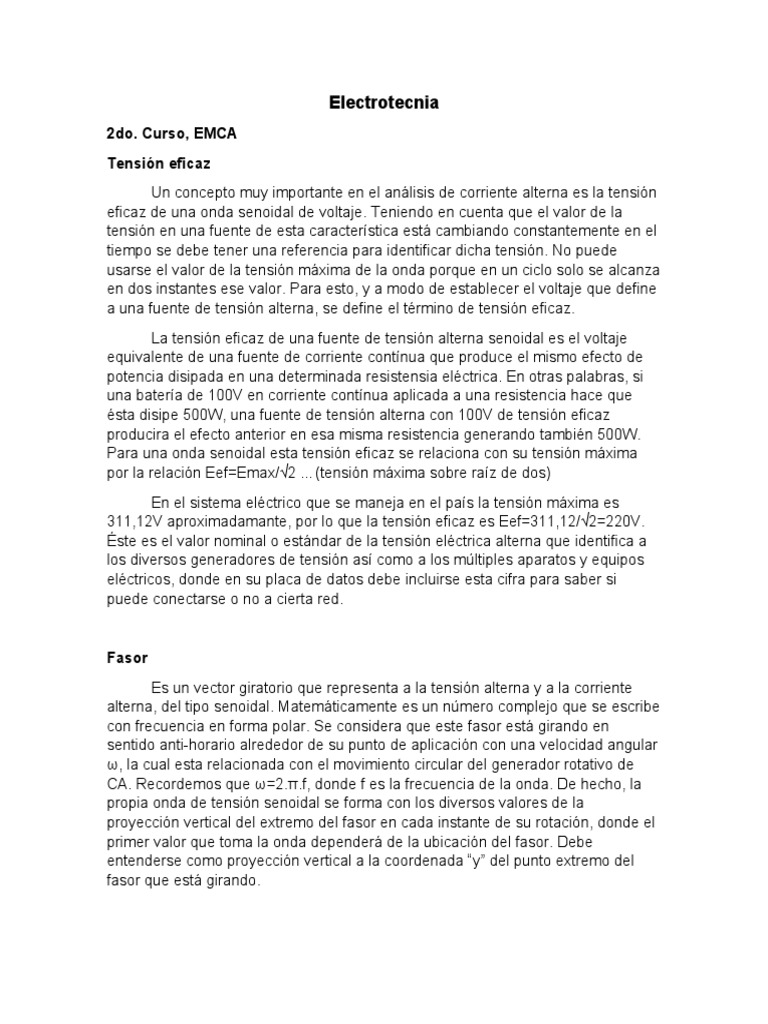Tensión Eficaz, Conceptos. Fasor | PDF | voltaje | Corriente eléctrica