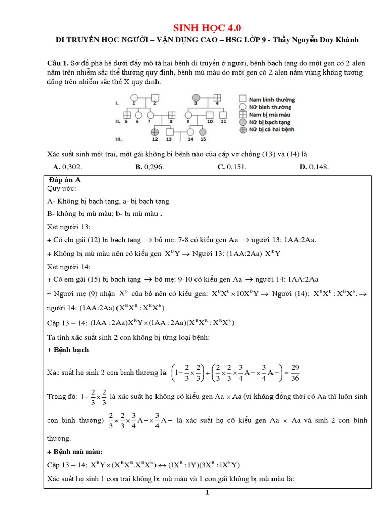 Bài tập Phả hệ Lớp 9 - Mức vận dụng cao - HSG tỉnh - SINH HỌC 4.0 - Thầy Nguyễn Duy Khánh - 23. ...