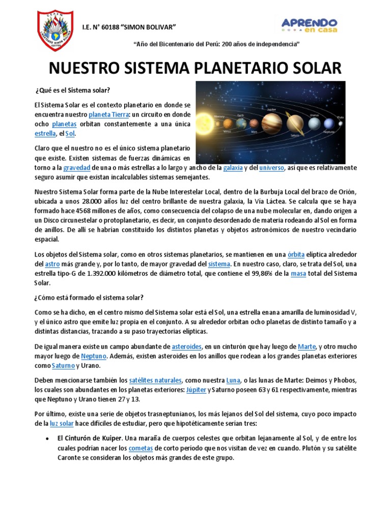 Ficha Nuestro Sistema Planetario Solar | PDF | Sistema solar | Planetas