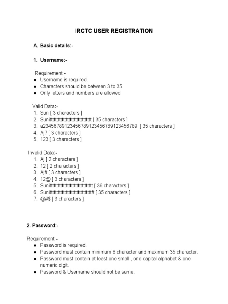 Irctc User Registration - 1st Assignment | PDF | Password | Personal Identification Number
