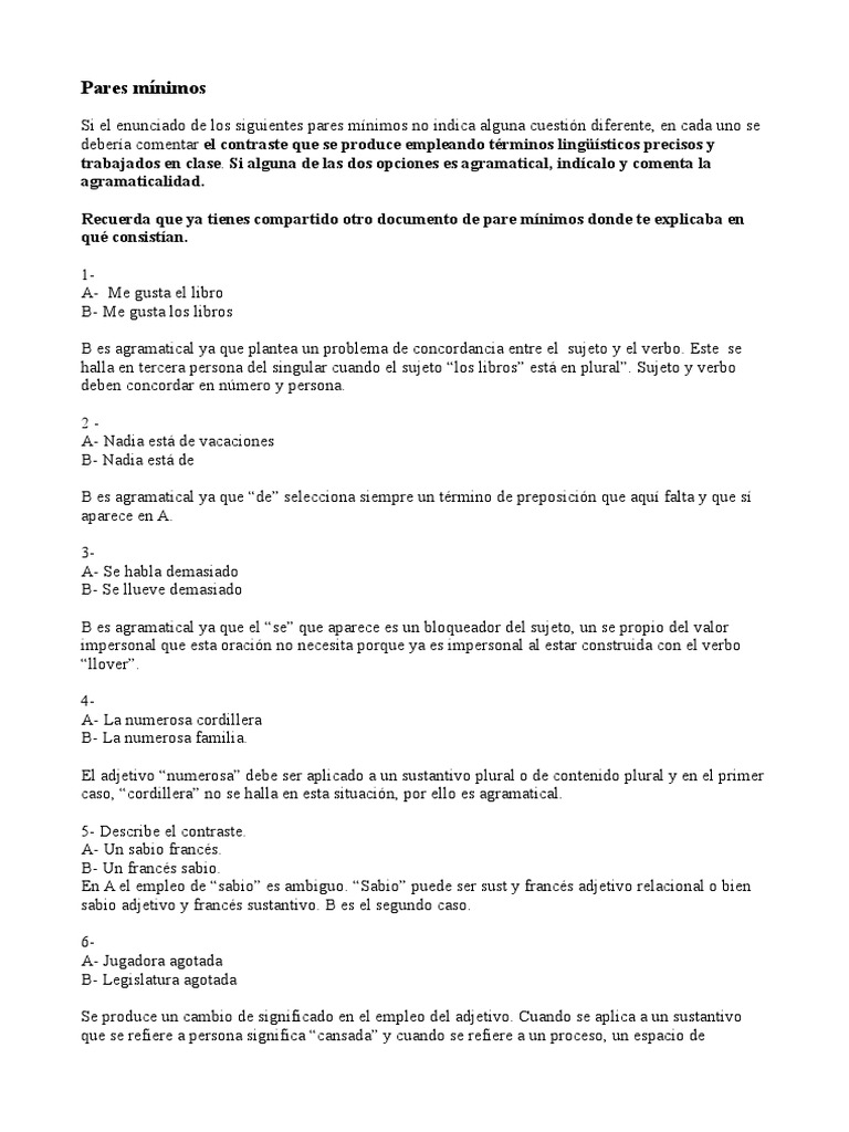 Pares Mínimos y Agramaticalidad | PDF | Verbo | Asunto (gramática)