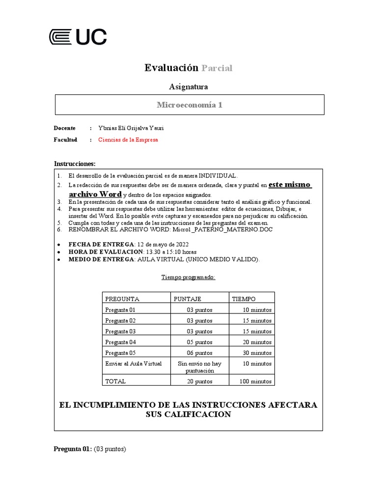 Micro1 Evaluacion Parcial | PDF | Optimización Matemática | Microeconomía