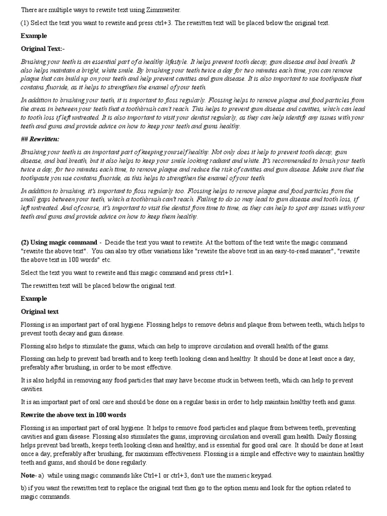 How To Rewrite Text Using Zimmwriter | PDF | Oral Hygiene | Toothbrush
