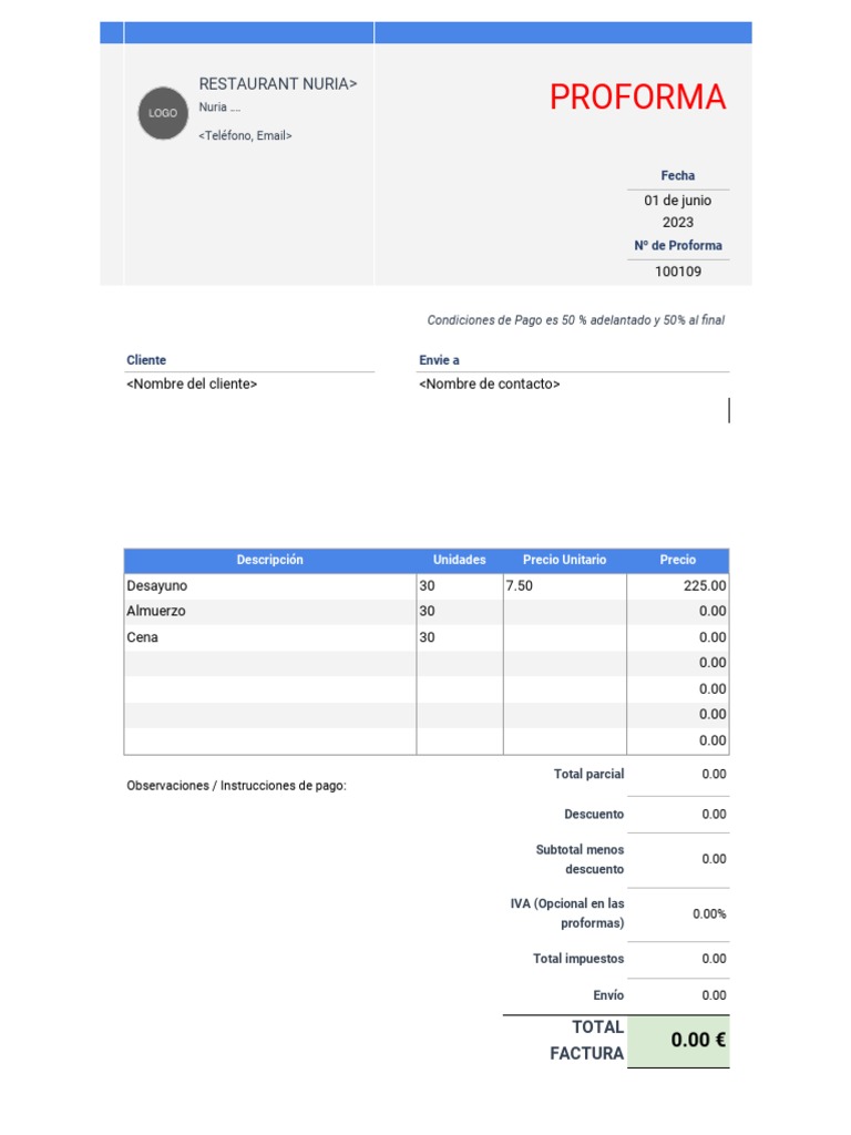 Modelo de Factura Proforma en Word | Descargar gratis PDF | Factura ...