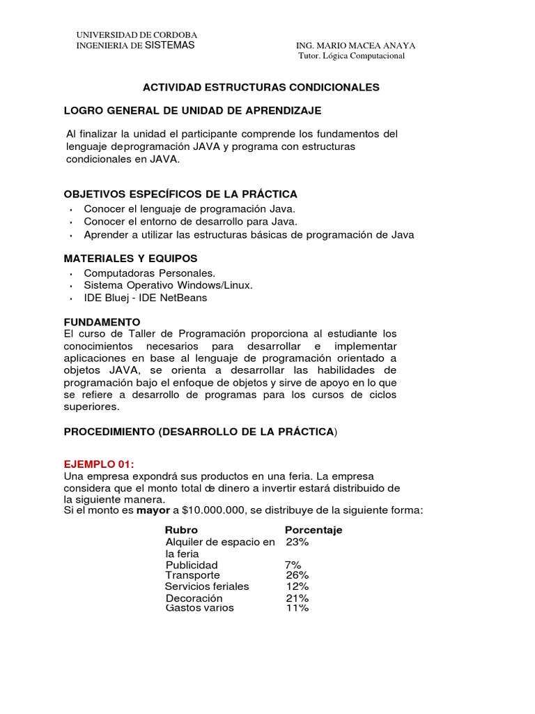 Estructuras Condicionales en Java | PDF | Entorno de desarrollo ...