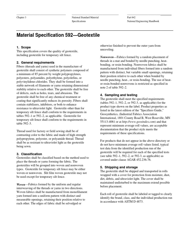 Material Specification 592-Geotextile: 1. Scope | PDF | Yarn | Textiles
