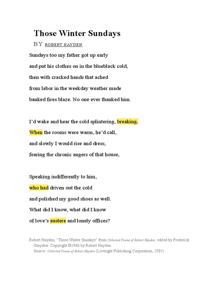 Analysis of "Those Winter Sundays" | PDF | Poetry