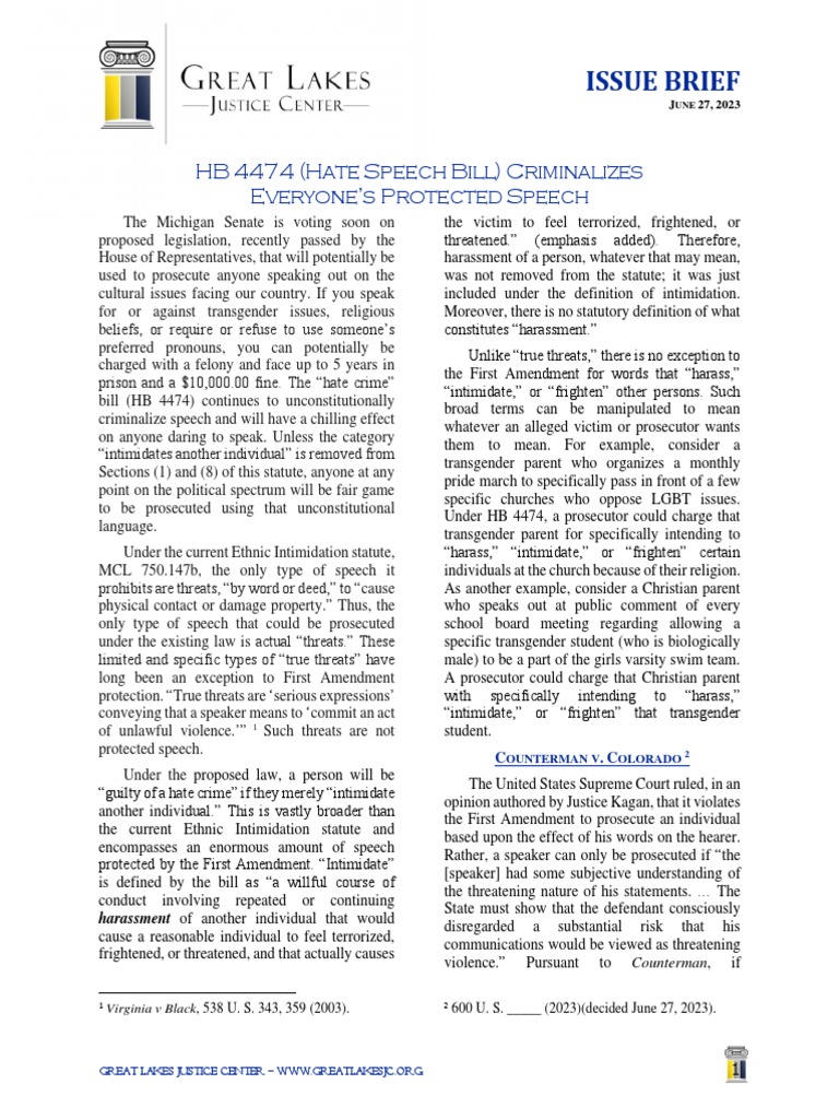 HB 4474 Criminalizes Everyone's Protected Speech, Issue Brief ... HB 4474 Criminalizes Everyone's Protected Speech, Issue Brief ...