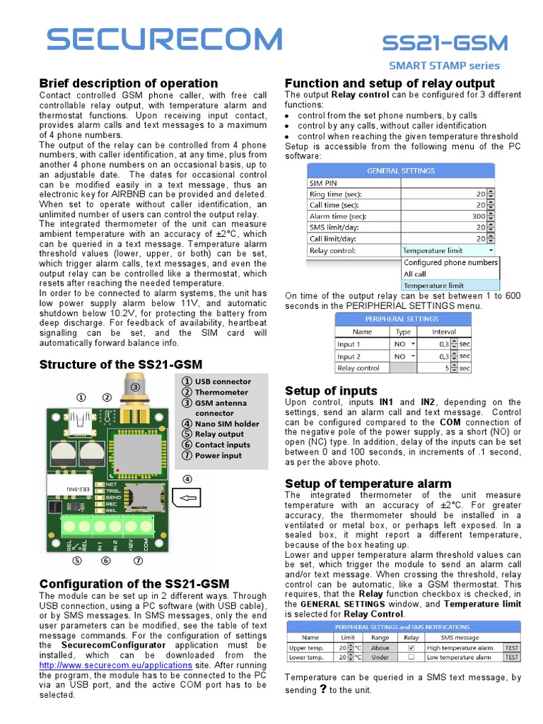 Manual de Instalare Modul GSM Cu Iesire de Releu Controlabil Pentru Automatizari SECURECOM HLS ...