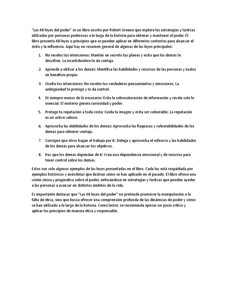 Resumen Las 48 Leyes Del Poder | PDF