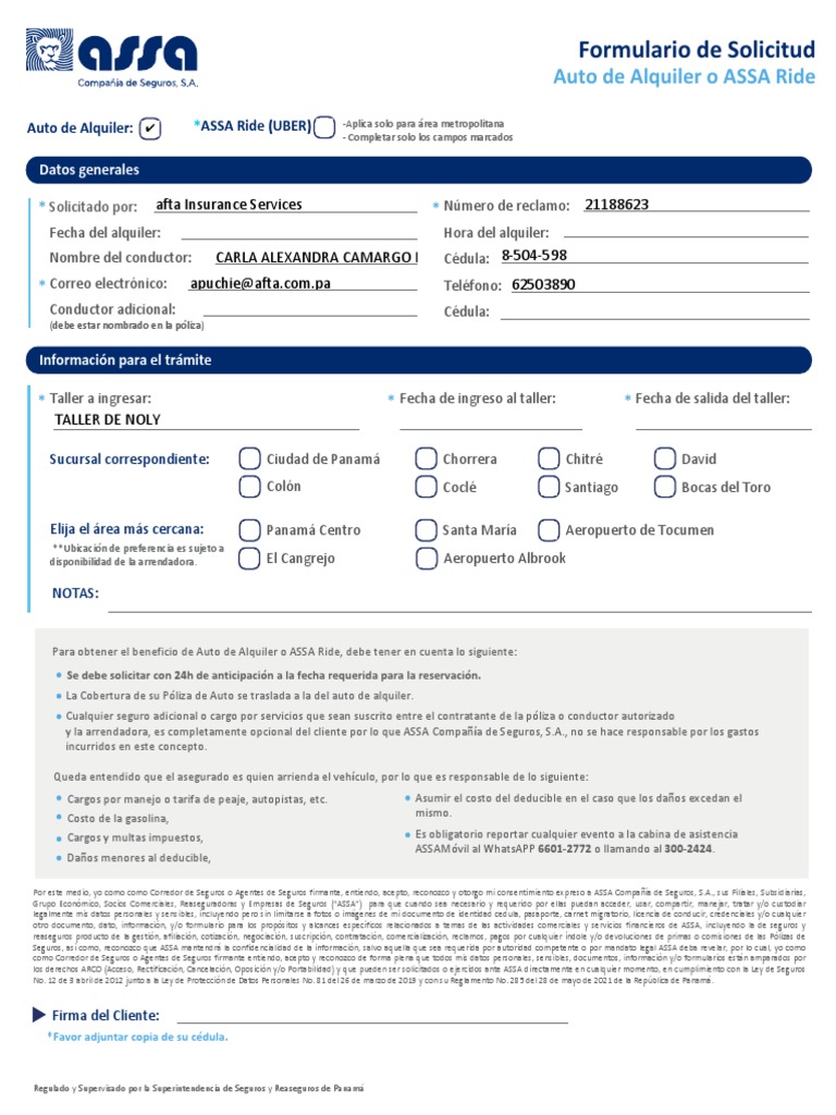 Solicitud de Auto en Alquiler | PDF | Seguro | Reaseguro