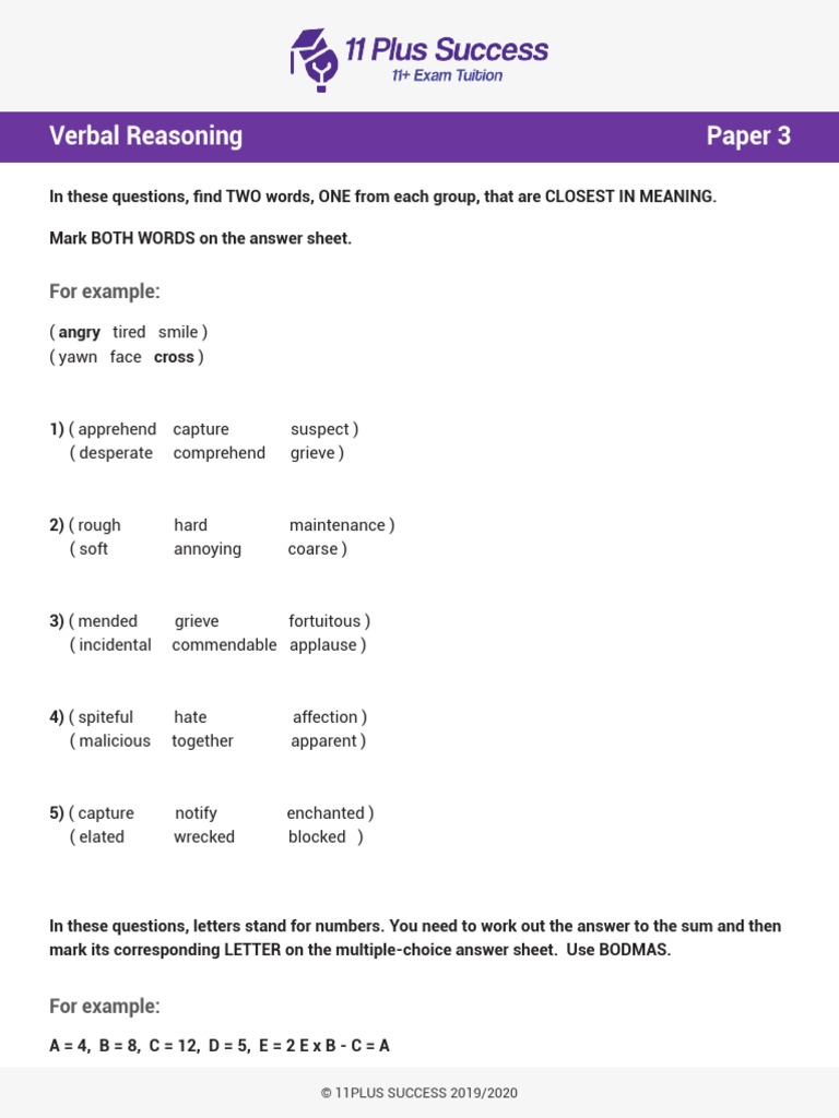 Primary 3 Verbal Reasoning Paper 3 | PDF