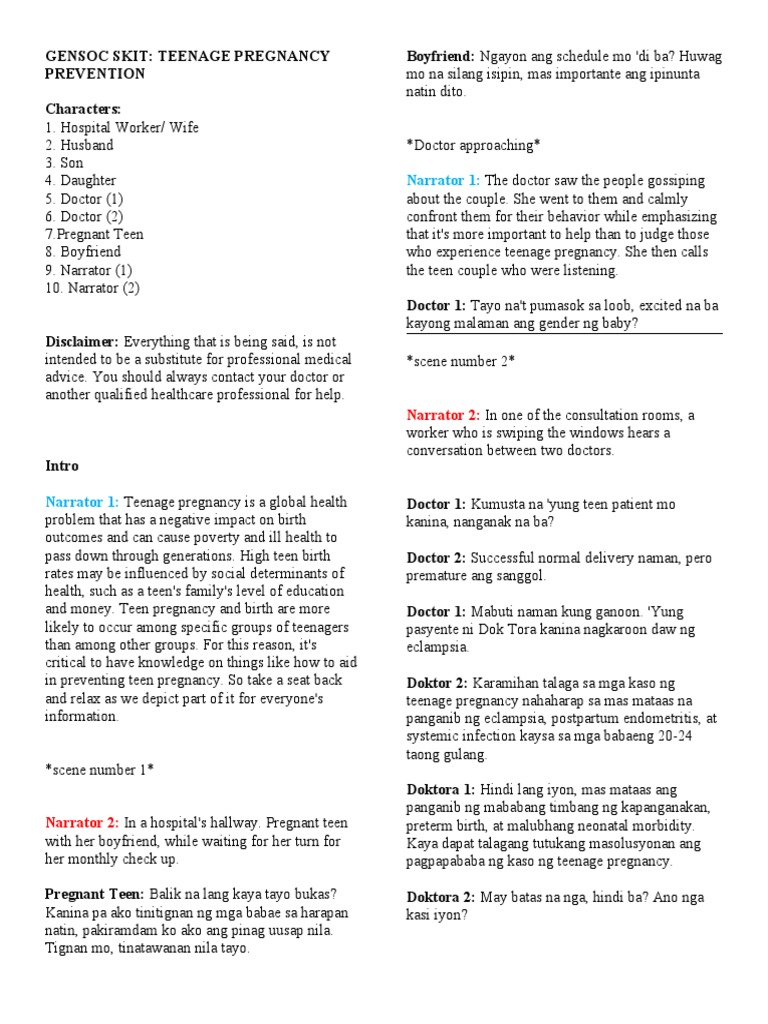 GenSoc Skit - Script | PDF | Teenage Pregnancy | Pregnancy