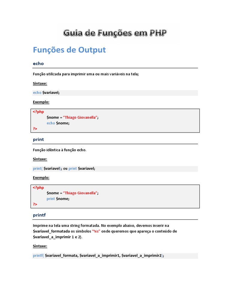 Lista de Funções Do PHP | PDF | Ponteiro (programação de computadores ...