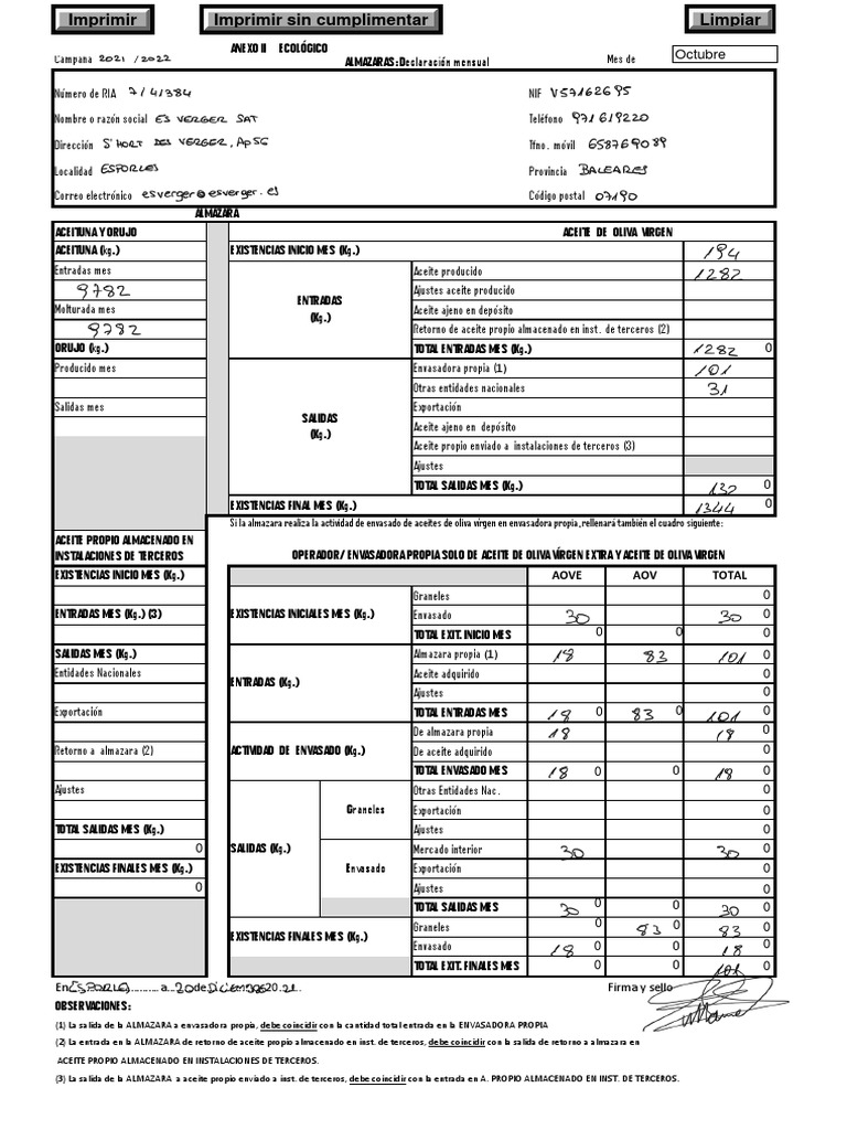 Formulario Anexo II Ecologico 12 2018 b | PDF | Aceite de oliva ...