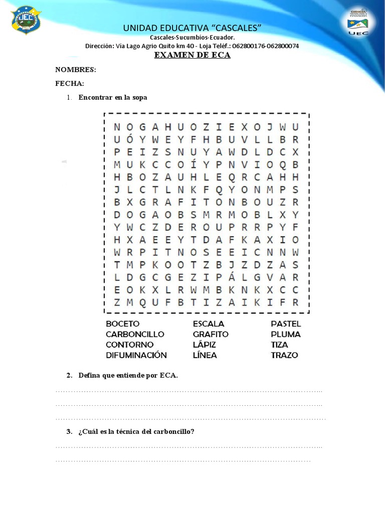 Examen ECA Unidad Educativa Cascales | PDF | Tecnología