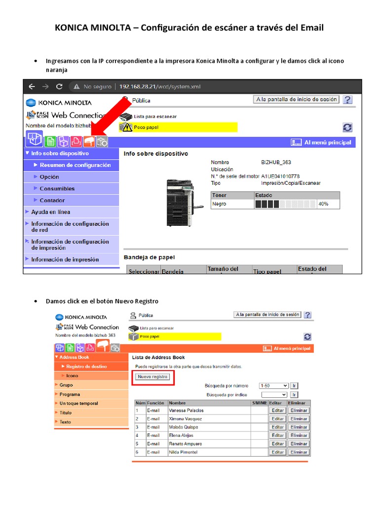 KONICA MINOLTA - Configuración de Escáner A Través Del Email | PDF