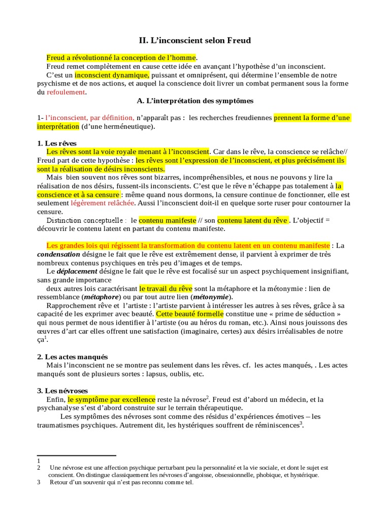 L'inconscient selon Freud : définitions clés | PDF | Inconscient | Névrose