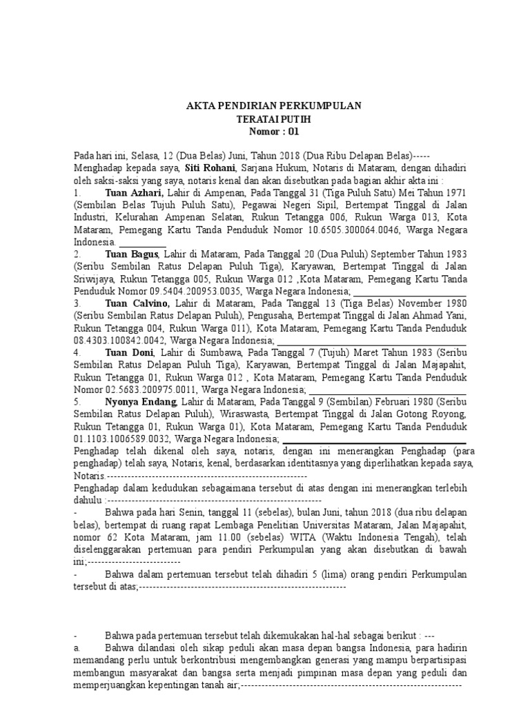 Akta Pendirian Perkumpulan t3 | PDF