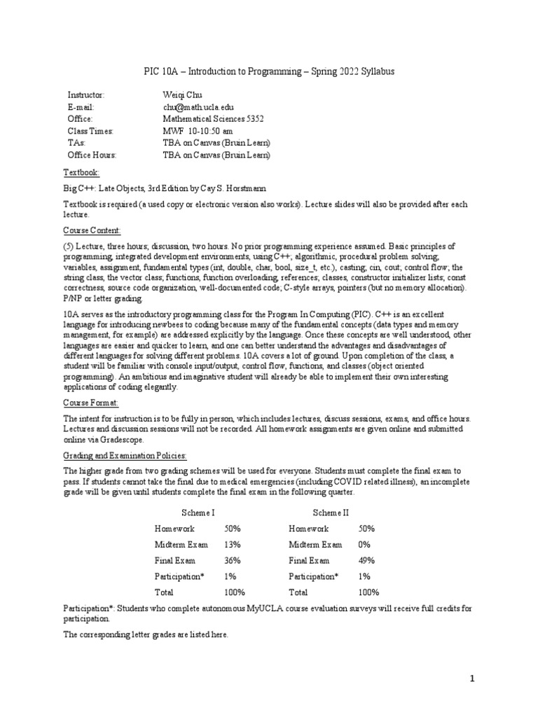 PIC10 Asyllabus | PDF | Pointer (Computer Programming) | Constructor (Object Oriented Programming)