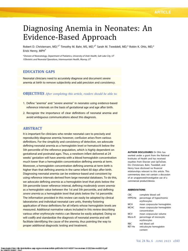 Neonatal Anemia Diagnosis Guide | PDF | Anemia | Red Blood Cell