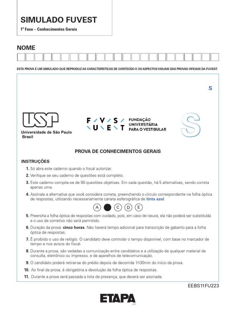 Simulado Fuvest: 1 Fase - Conhecimentos Gerais | PDF | Temperatura | Amor