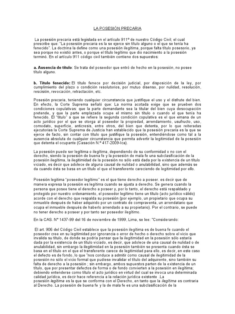 Concepto de Posesión Precaria | PDF | Posesión (Ley) | Propiedad
