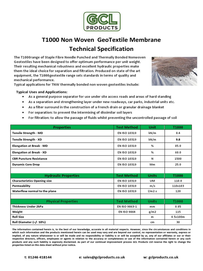 Non Woven Geotextile Membrane T1000 | PDF | Nonwoven Fabric | Materials