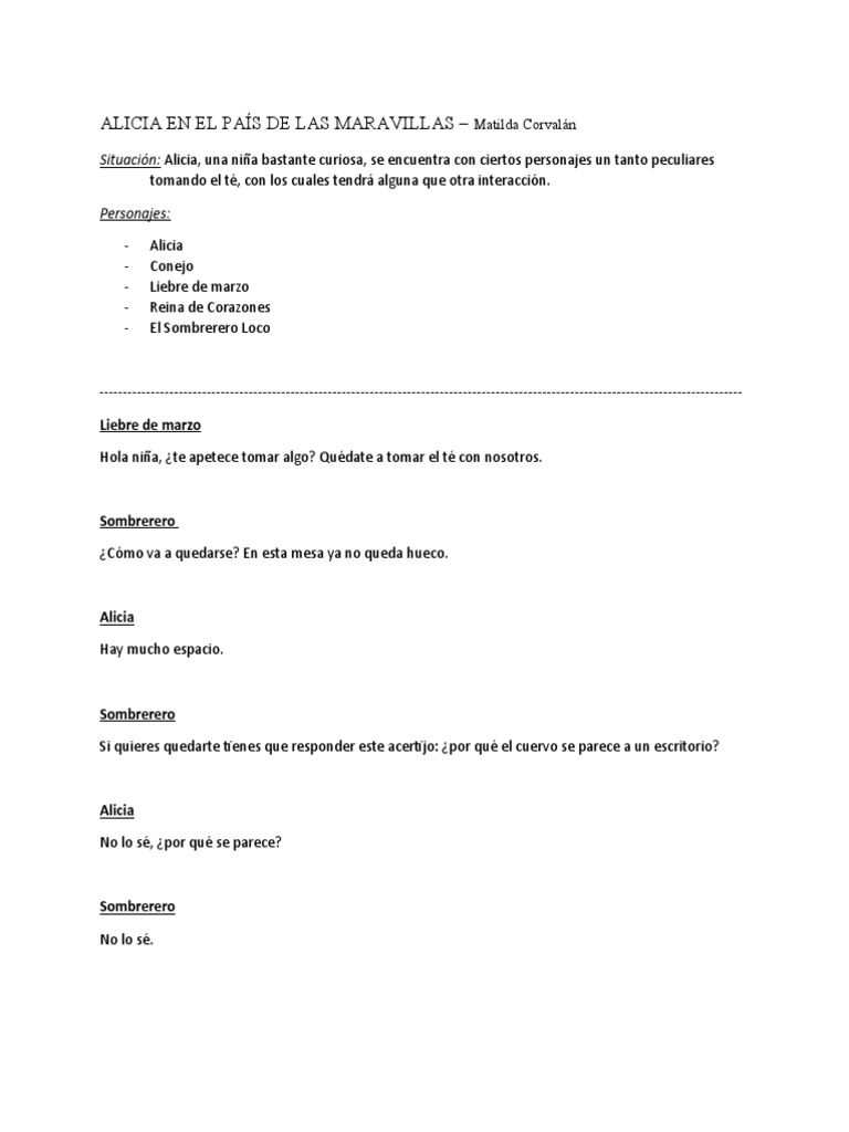 Alicia en El País de Las Maravillas Script | PDF