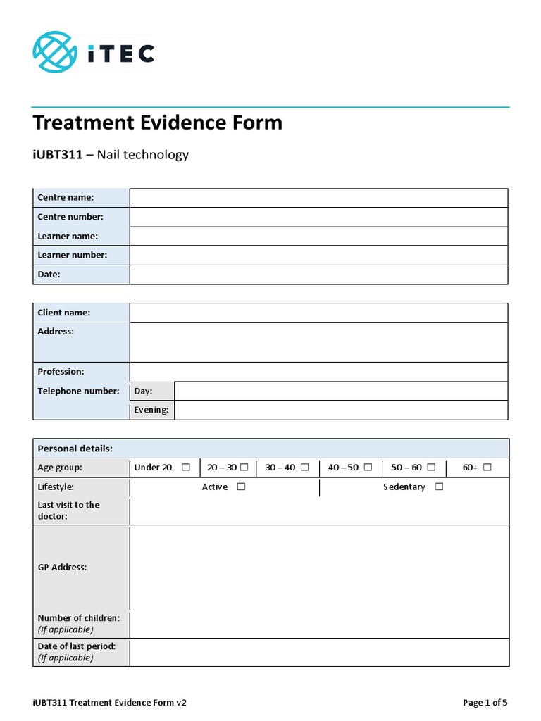 37981-iUBT311 Treatment Evidence Form v2 | PDF | Nail (Anatomy) | Skin